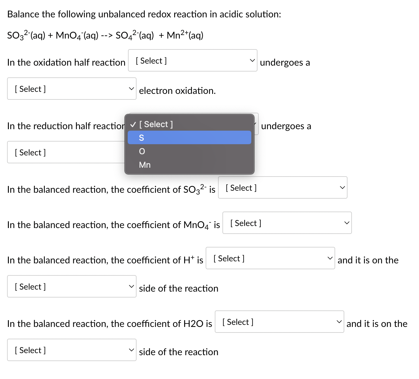 Solved Balance the following unbalanced redox reaction in | Chegg.com