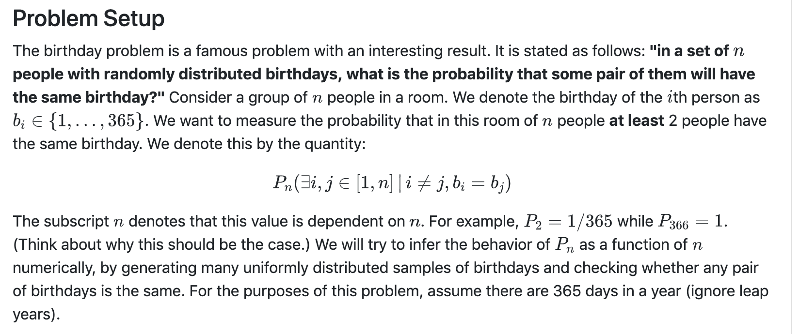 Solved Problem Setup The birthday problem is a famous | Chegg.com
