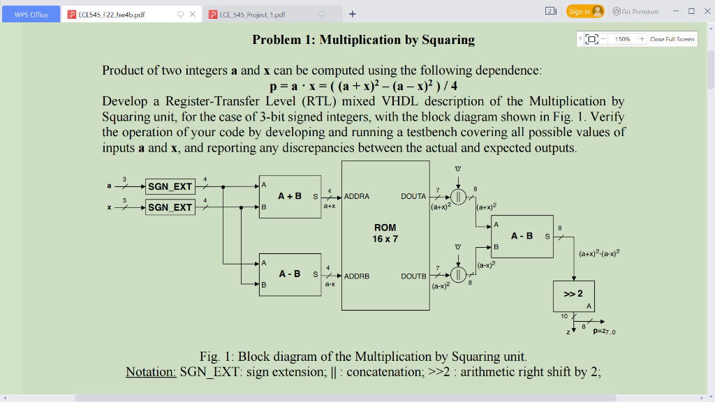 Problem 1: Multiplication by Squaring Product of two | Chegg.com