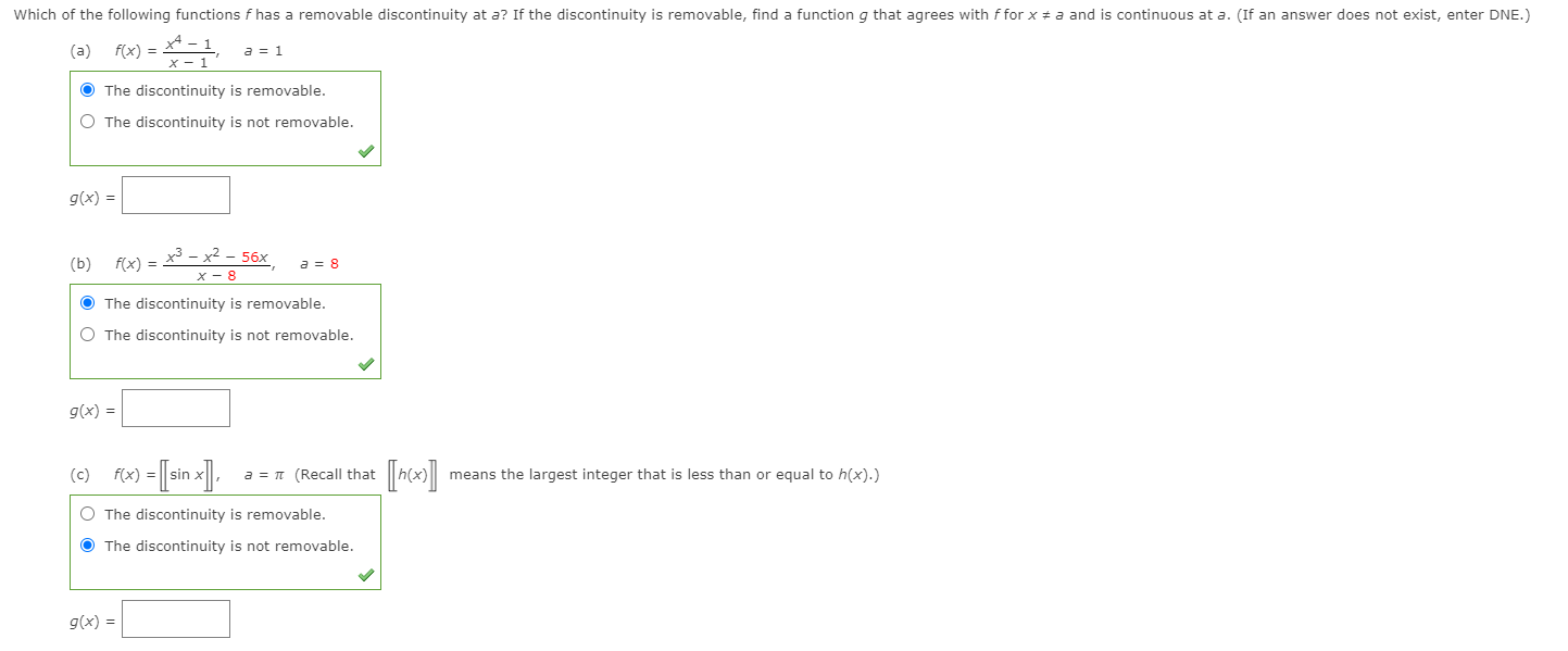 Solved Which of the following functions f has a removable | Chegg.com