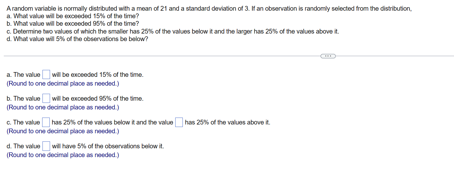 Solved A random variable is normally distributed with a mean | Chegg.com
