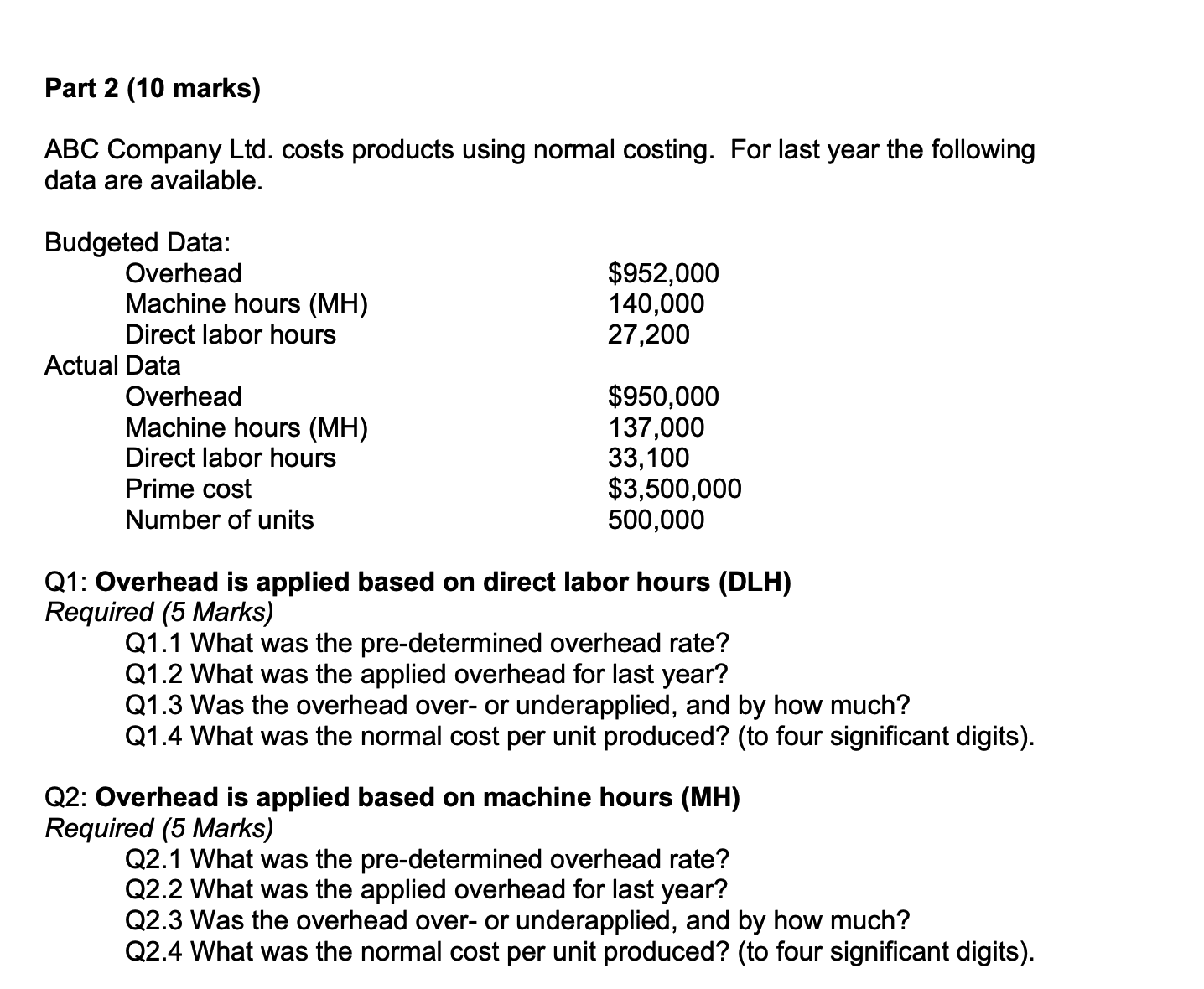 Solved Part 2 (10 marks) ABC Company Ltd. costs products | Chegg.com
