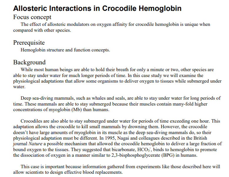 Solved Allosteric Interactions in Crocodile Hemoglobin Focus | Chegg.com
