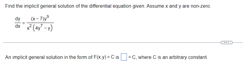Solved Find the implicit general solution of the | Chegg.com