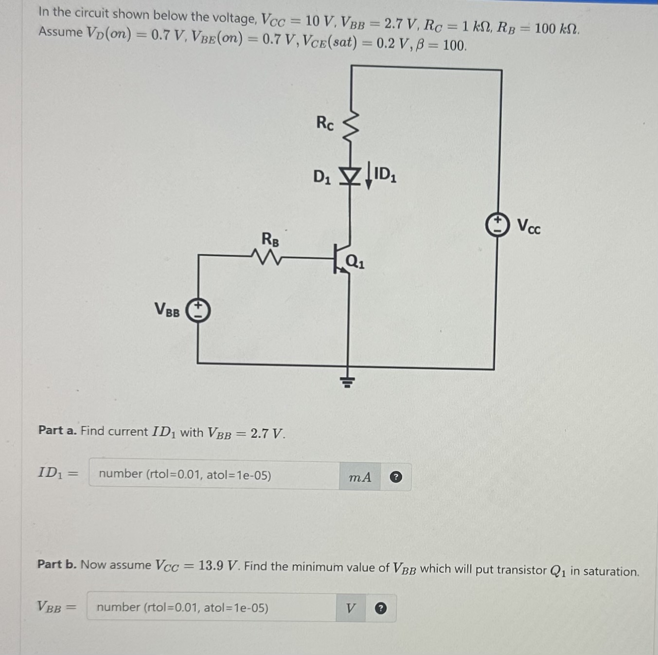 Solved In the circuit shown below the voltage, VCC=10 | Chegg.com