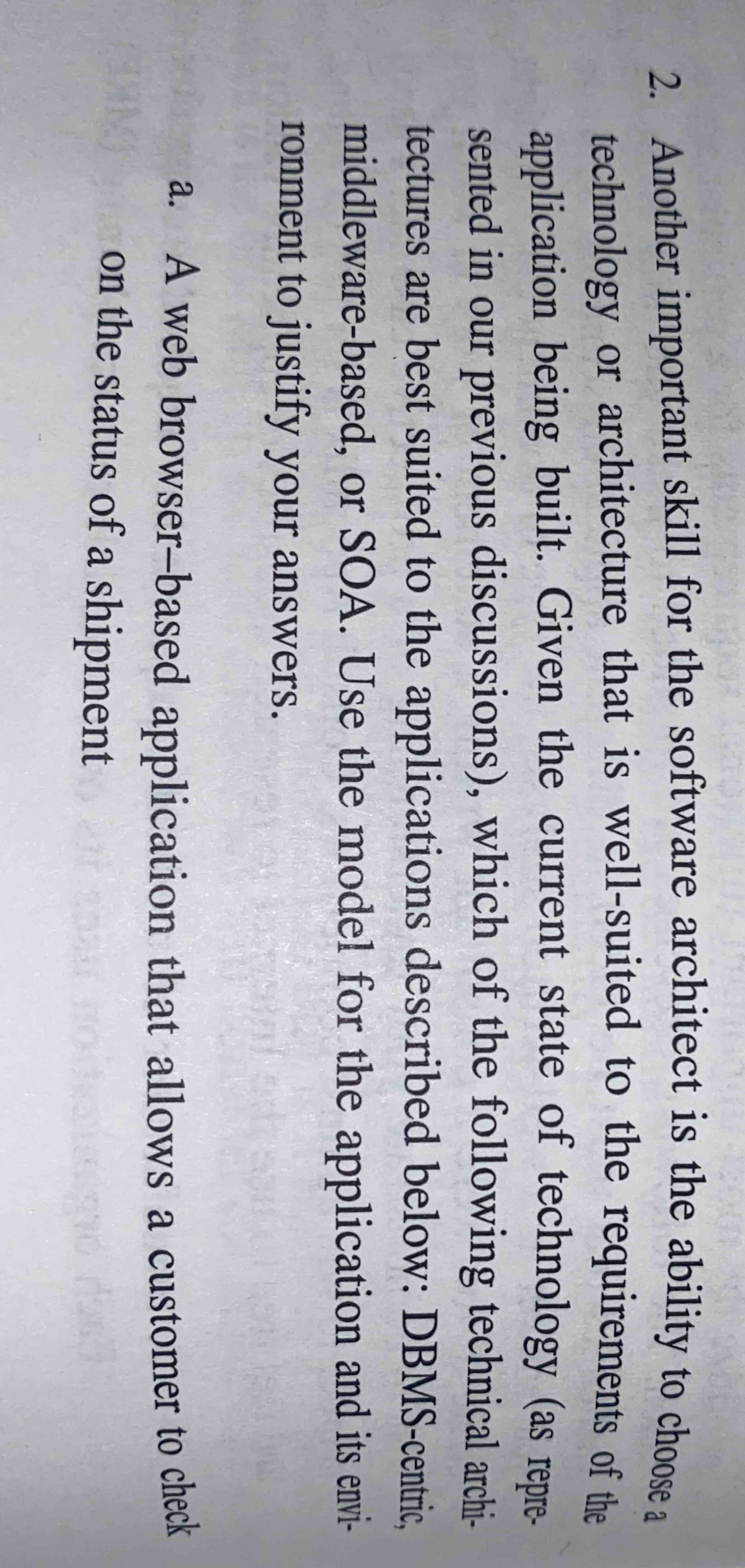 Solved Another important skill for the software architect is | Chegg.com