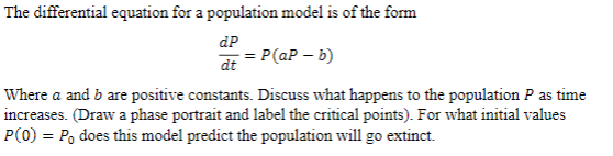 Solved The differential equation for a population model is | Chegg.com