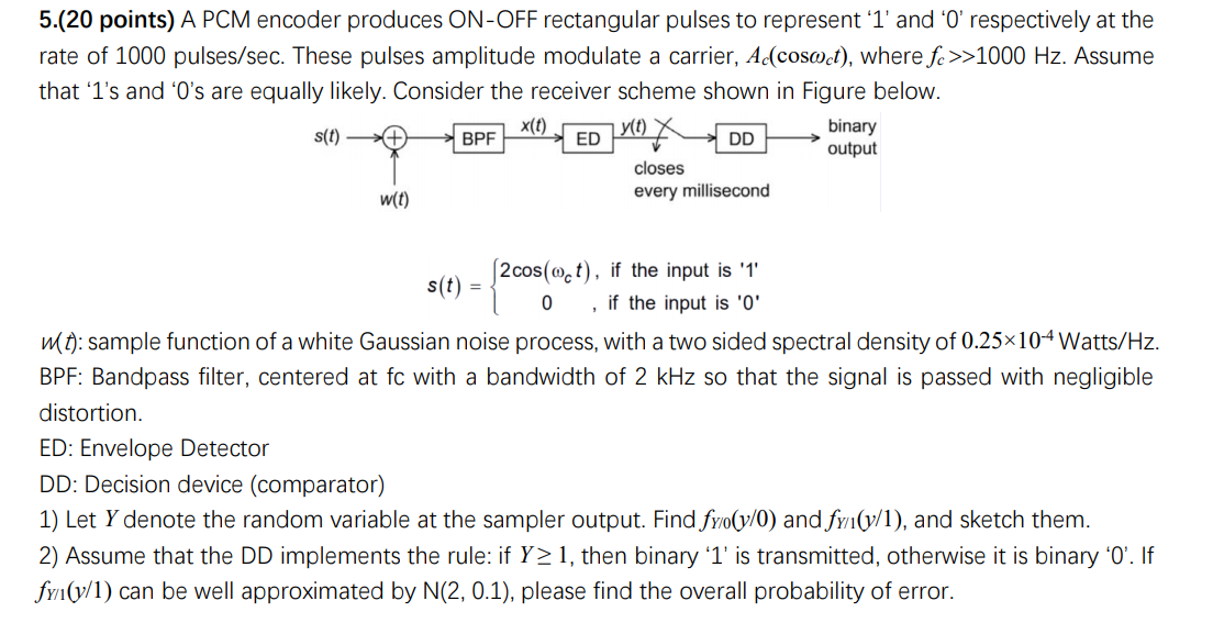 5.(20 points) A PCM encoder produces ON-OFF | Chegg.com