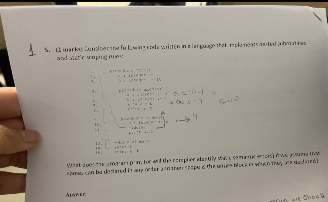 Solved 5. ( 2 marks) Consider the following code written in | Chegg.com