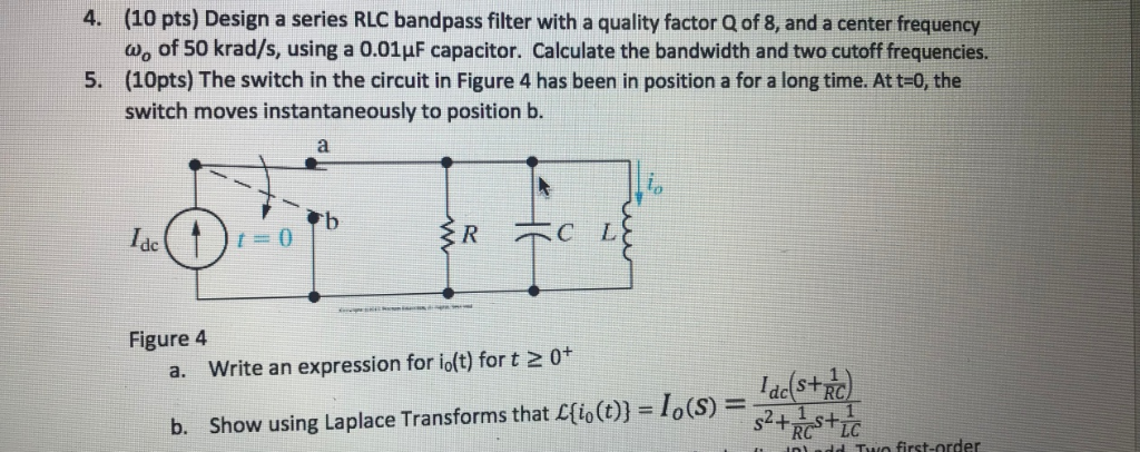 Solved (10 pts) Design a series RLC bandpass filter with a | Chegg.com