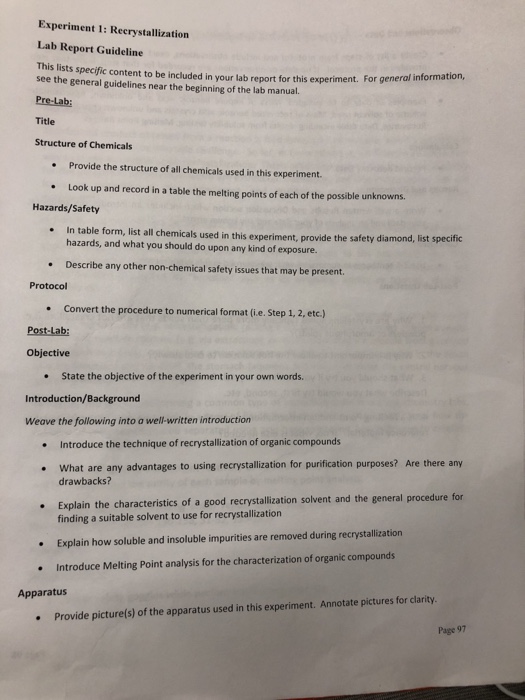 Experiment 1: Solids: Recrystallization and Melting | Chegg.com