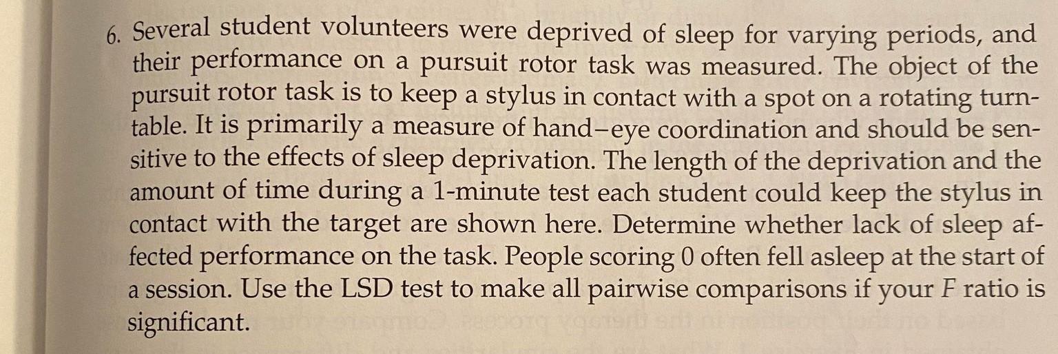 Solved 6. Several student volunteers were deprived of sleep | Chegg.com