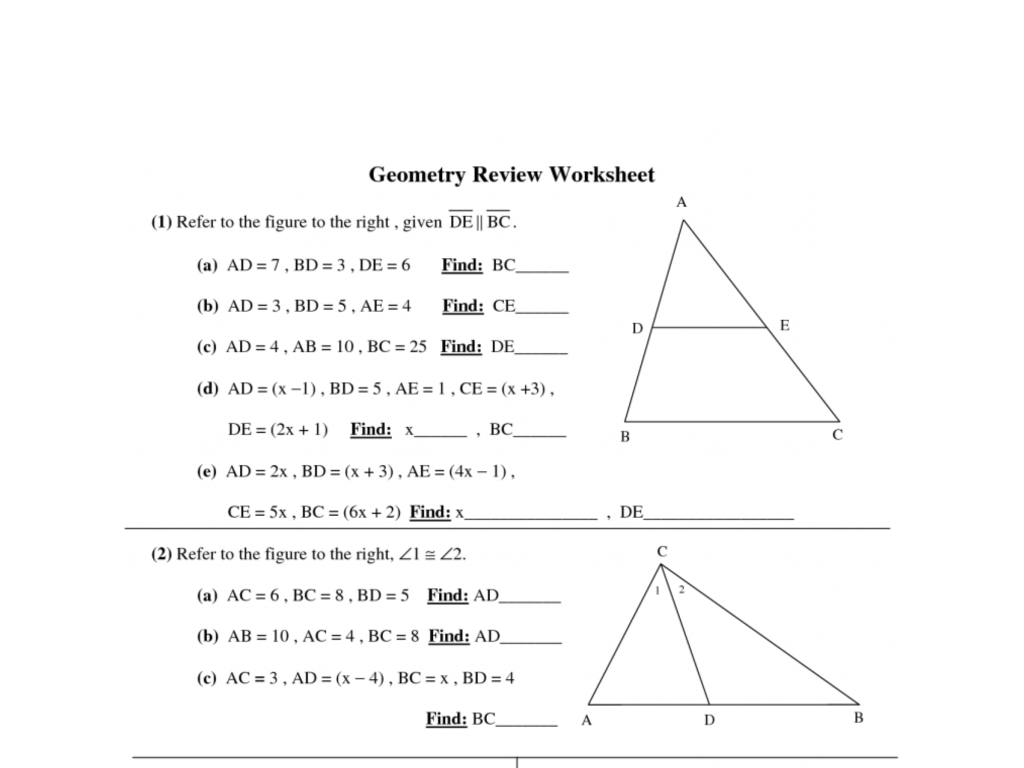 Solved Geometry Review Worksheet A (1) Refer to the figure | Chegg.com