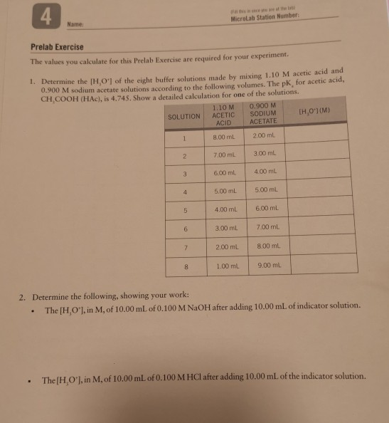 Solved Microlab Station Number: Name: Prelab Exercise The | Chegg.com