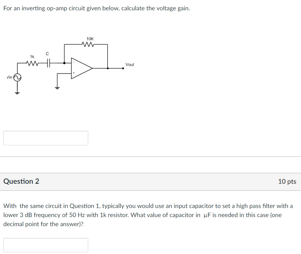 Solved For An Inverting Op Amp Circuit Given Below