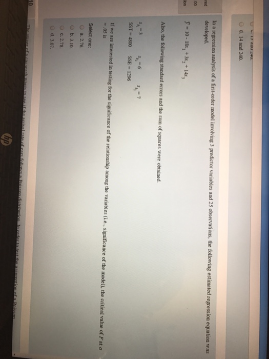 Solved In a regression analysis of a first-order model | Chegg.com