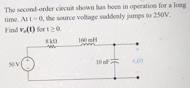 Solved The second-order circuit shown has been in operation | Chegg.com