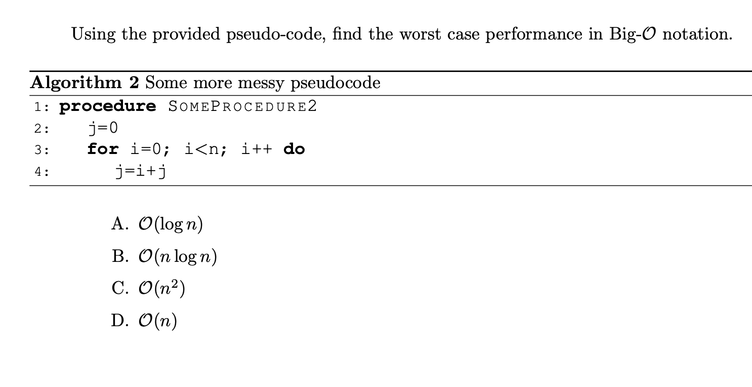 Solved Using the provided pseudo-code, find the worst case | Chegg.com