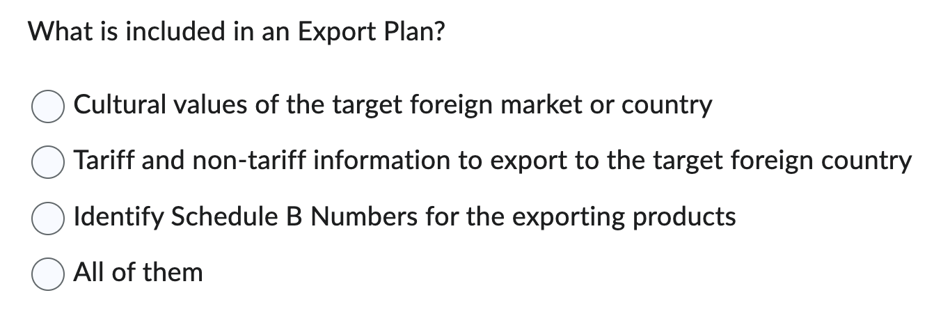 Solved What is included in an Export Plan? Cultural values | Chegg.com