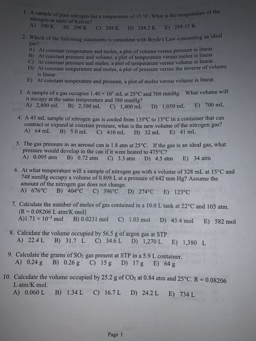 Solved A sample of pure nitrogen has a temperature of 15 C. | Chegg.com