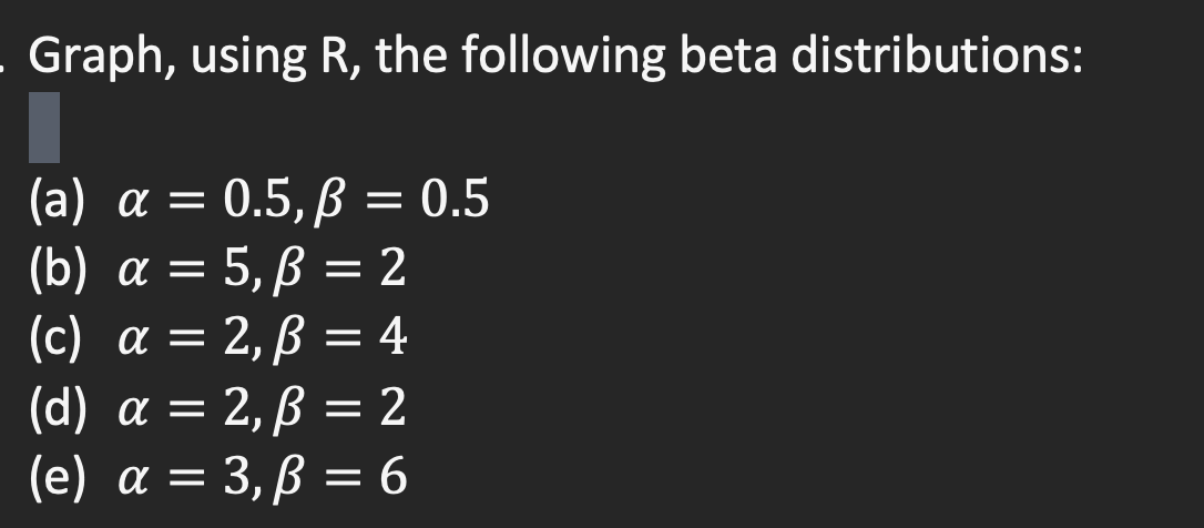 Solved Graph, using R, the following beta distributions: (a) | Chegg.com