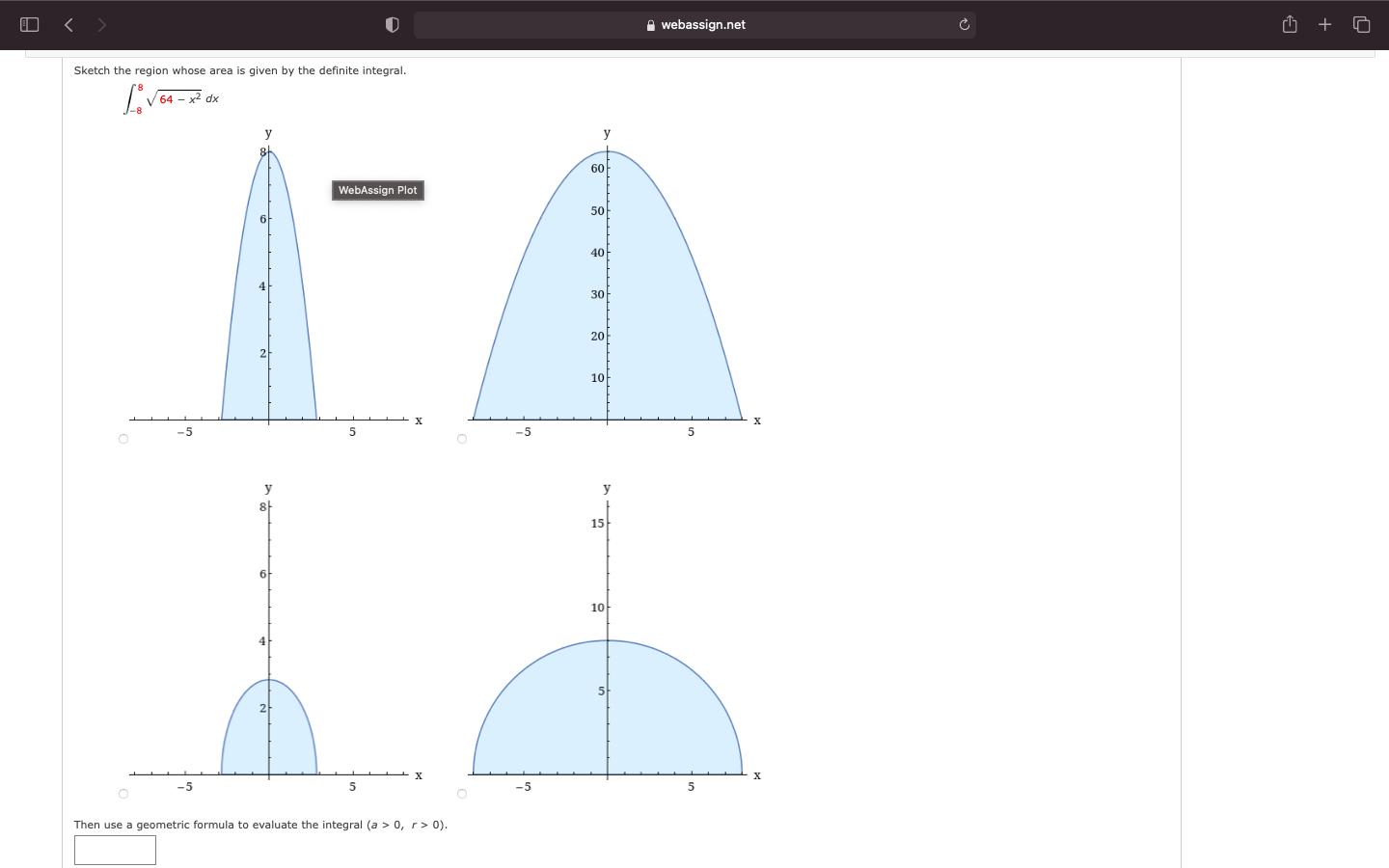Solved webassign.net + Sketch the region whose area is given | Chegg.com