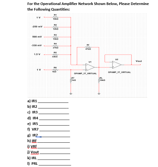 Solved For the Operational Amplifier Network Shown Below, | Chegg.com