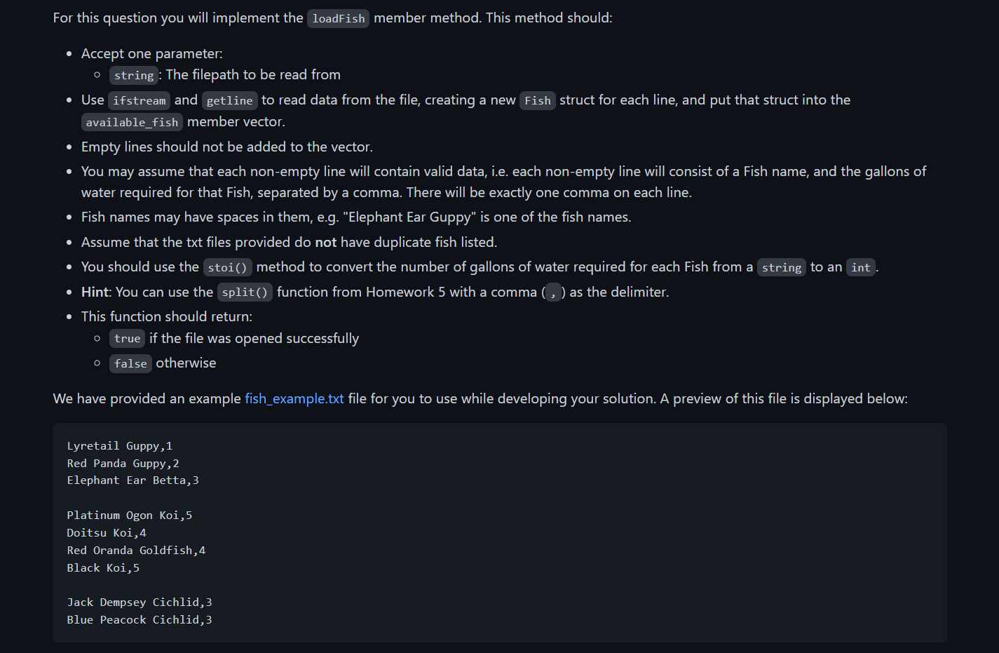 Solved For this question you will implement the loadfish | Chegg.com