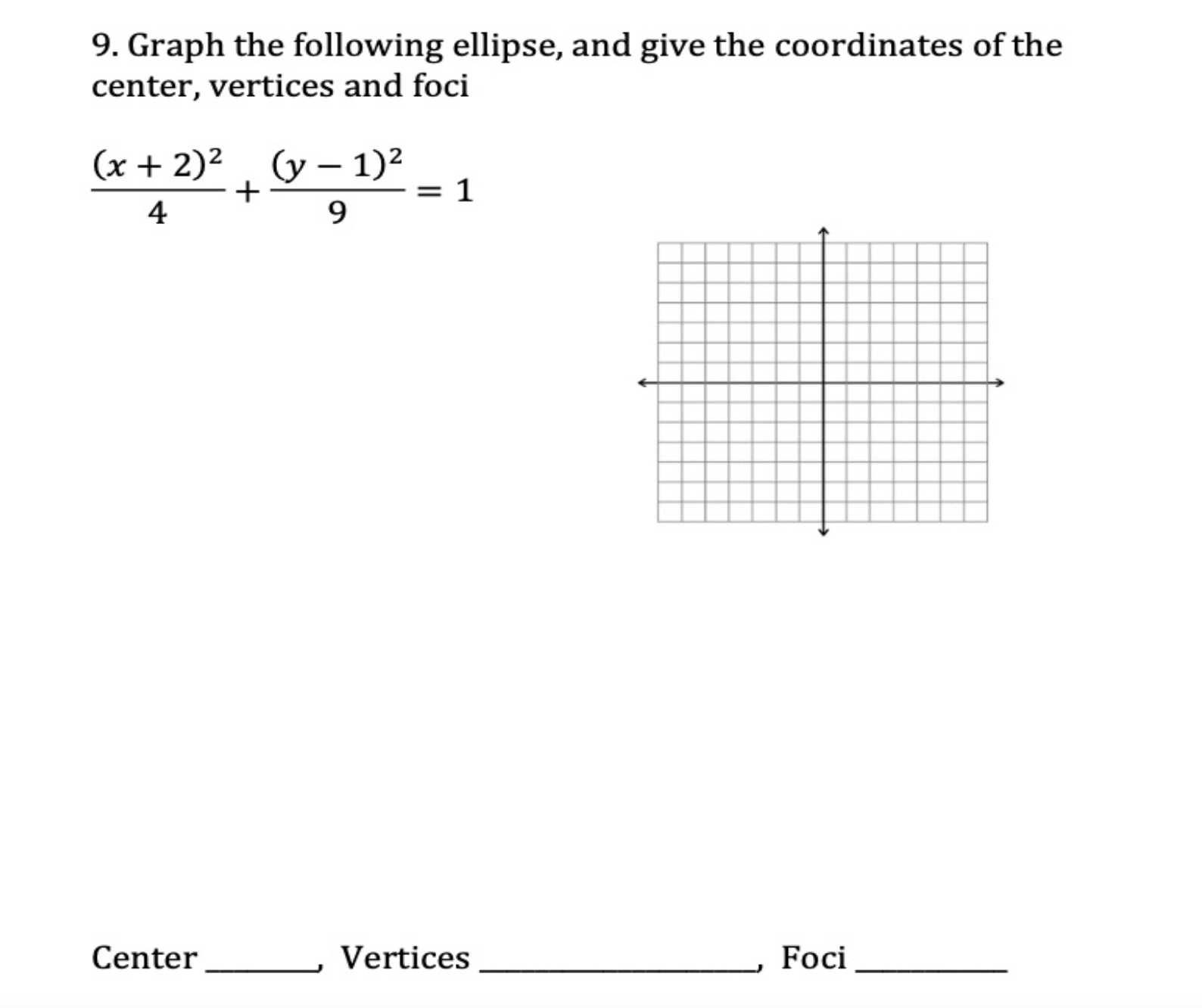 Solved 9. Graph the following ellipse, and give the | Chegg.com