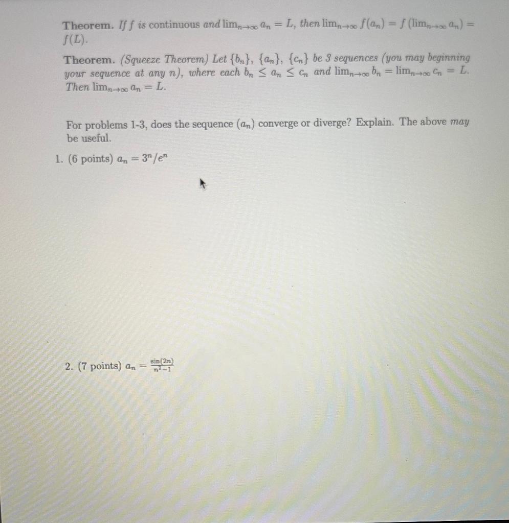 Solved Theorem. If f is continuous and lim,200 Un = L, then | Chegg.com
