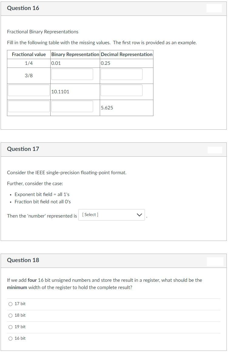 Solved Fractional Binary Representations Fill in the | Chegg.com