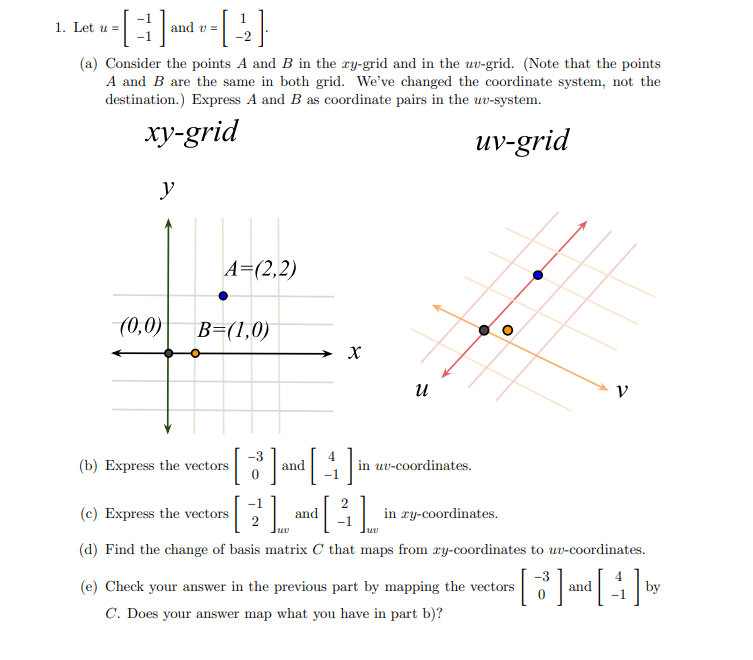 Solved 1. Let u = [=] and v= [. (a) Consider the points A | Chegg.com