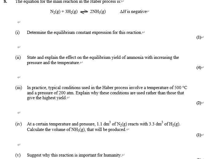 Solved The equation for the main reaction in the Haber | Chegg.com