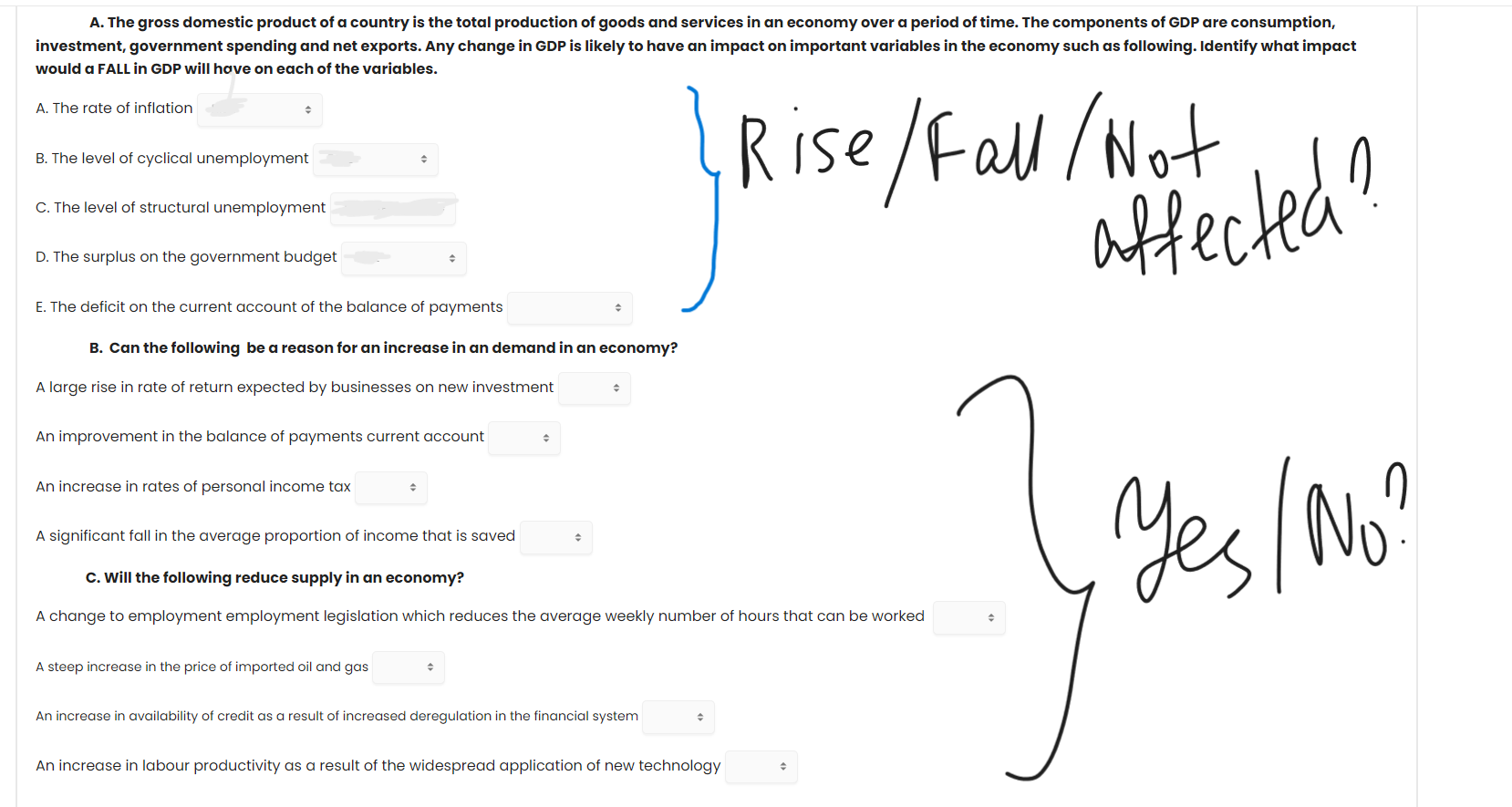 Solved Section A: Choose the rise, fall, or not | Chegg.com