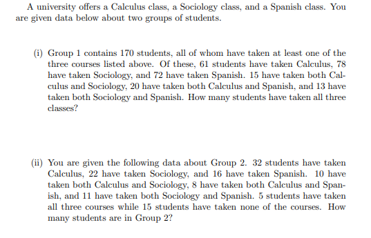 Solved A university offers a Calculus class, a Sociology | Chegg.com