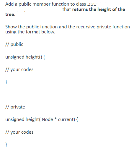 Solved Add a public member function to class BST that | Chegg.com