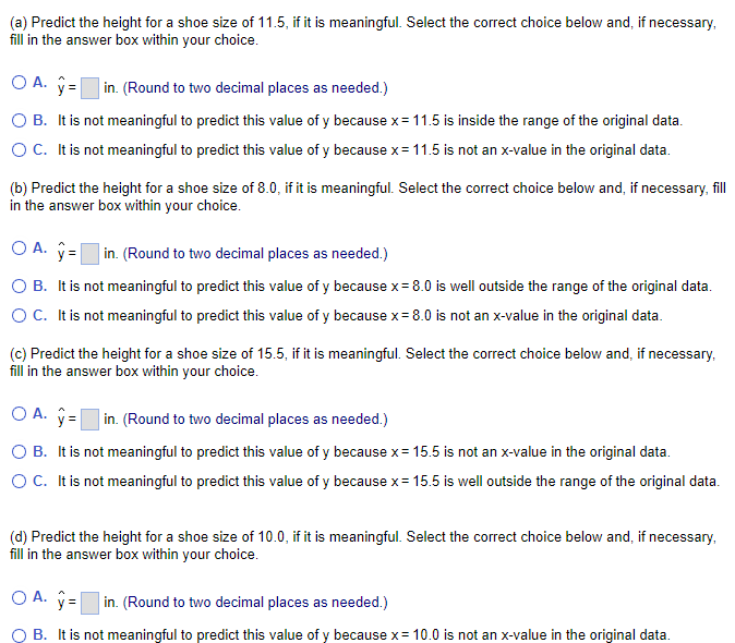 The accompanying data are the shoe sizes and heights | Chegg.com