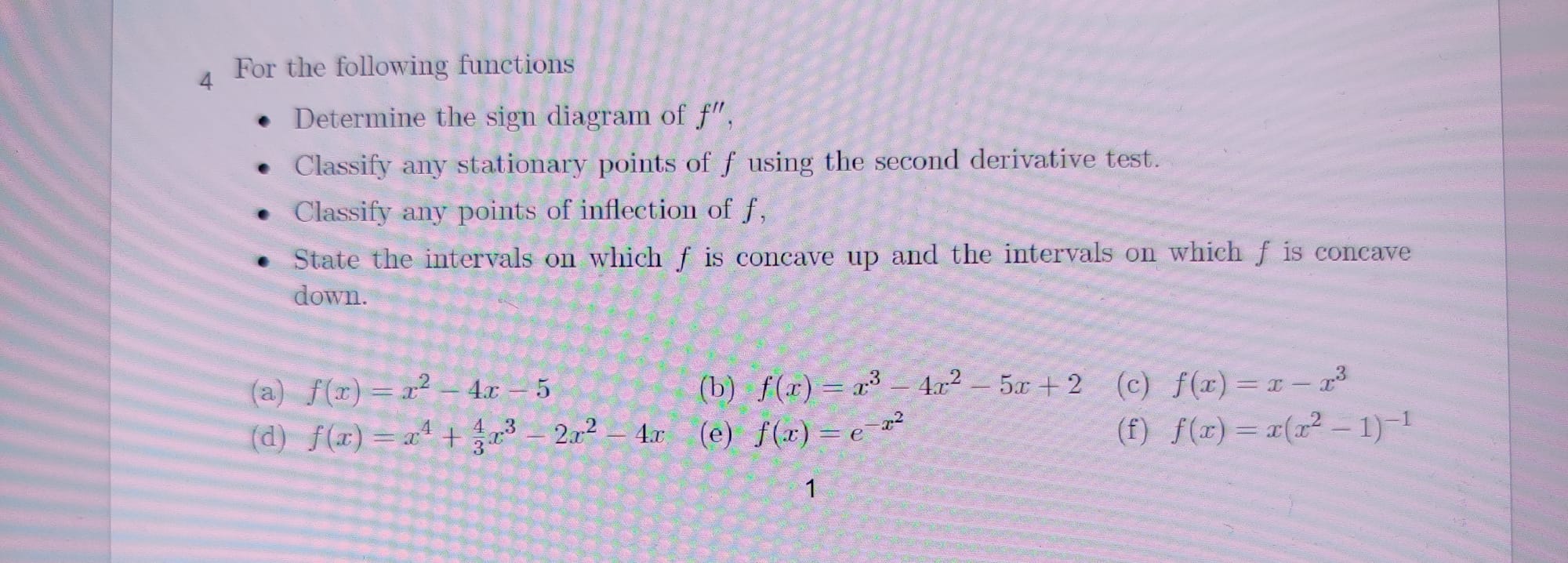 Solved 4 For the following functions - Determine the sign | Chegg.com