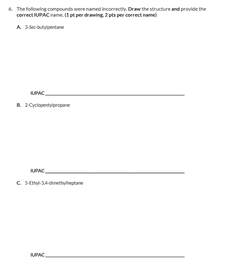 Solved 6. The following compounds were named incorrectly. | Chegg.com
