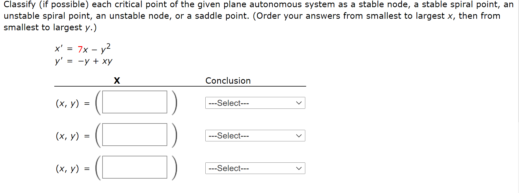 Solved Classify (if possible) each critical point of the | Chegg.com