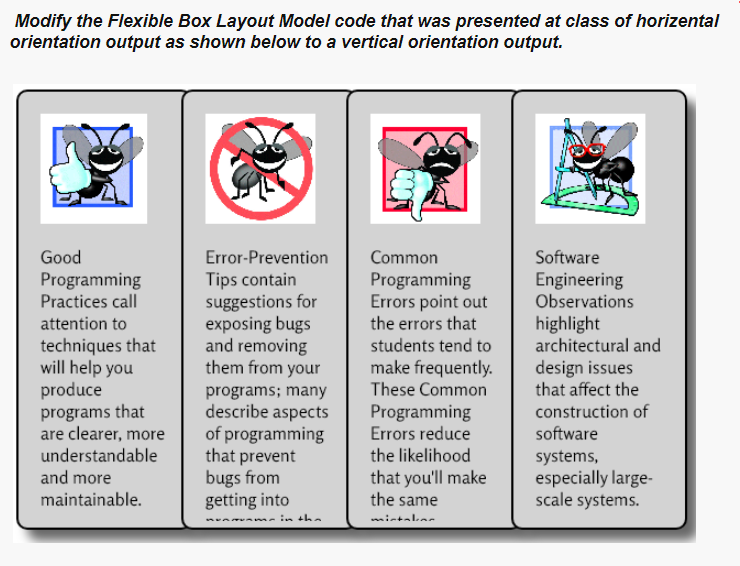 Solved Modify the Flexible Box Layout Model code that was | Chegg.com