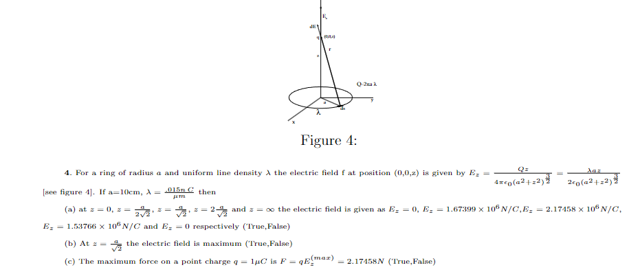 Solved Figure 4: 4. For a ring of radius a and uniform line | Chegg.com