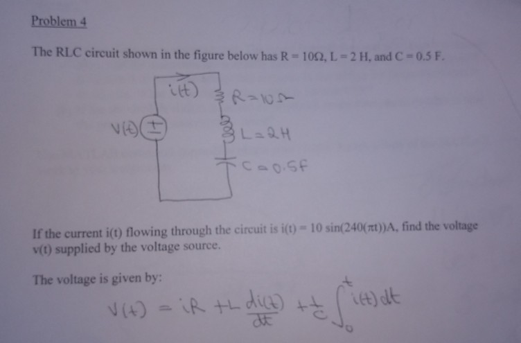 Solved Problem 4 The RLC circuit shown in the figure below | Chegg.com