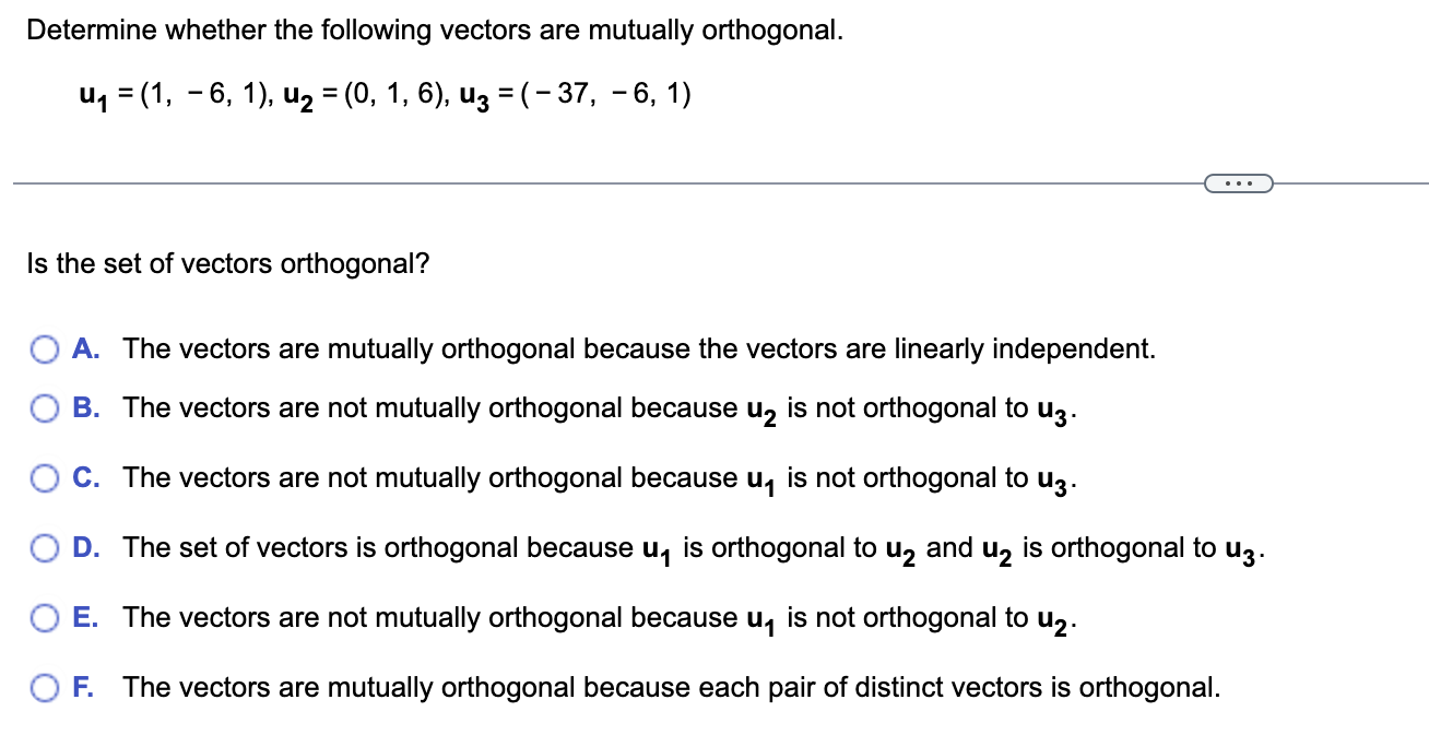 Solved Determine whether the following vectors are mutually | Chegg.com