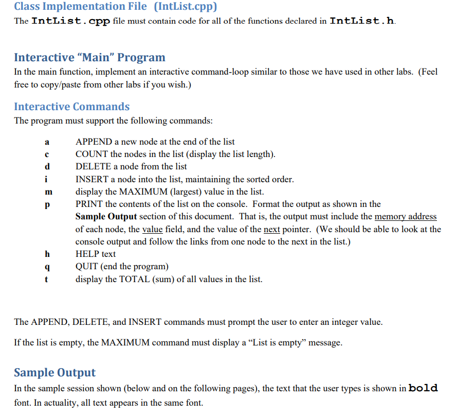 Solved Programming Assignment Create IntList.h and | Chegg.com