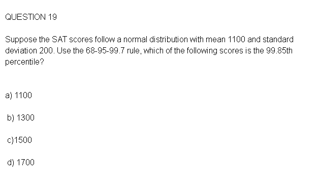 Solved QUESTION 19 Suppose the SAT scores follow a normal | Chegg.com