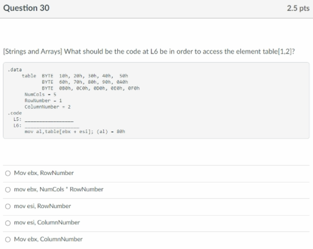 Solved Question 30 2.5 pts (Strings and Arrays) What should | Chegg.com