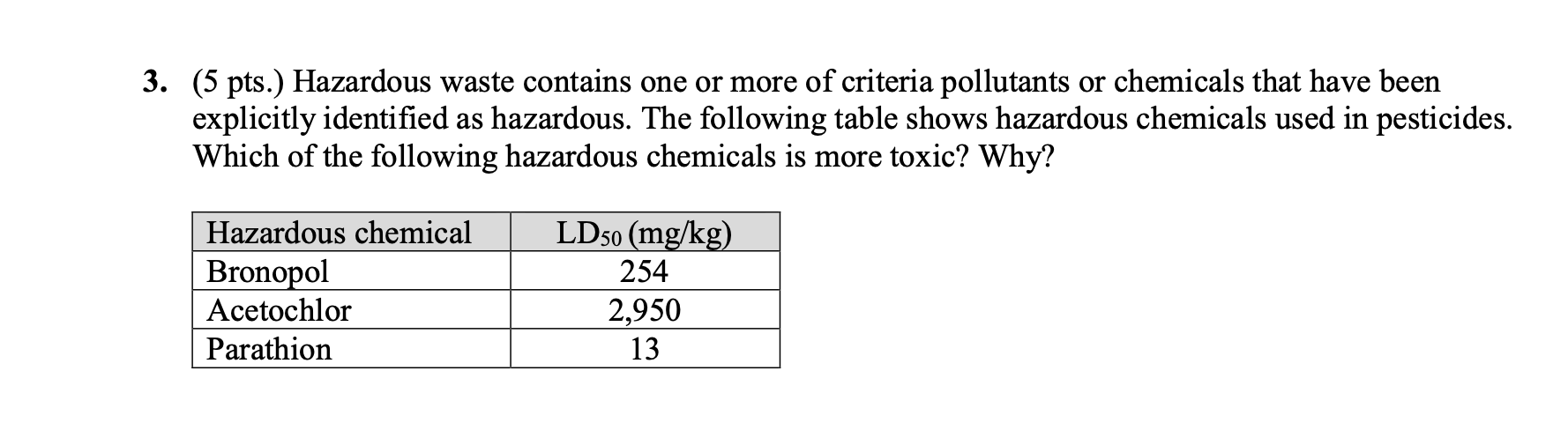 Solved 3. (5 pts.) Hazardous waste contains one or more of | Chegg.com