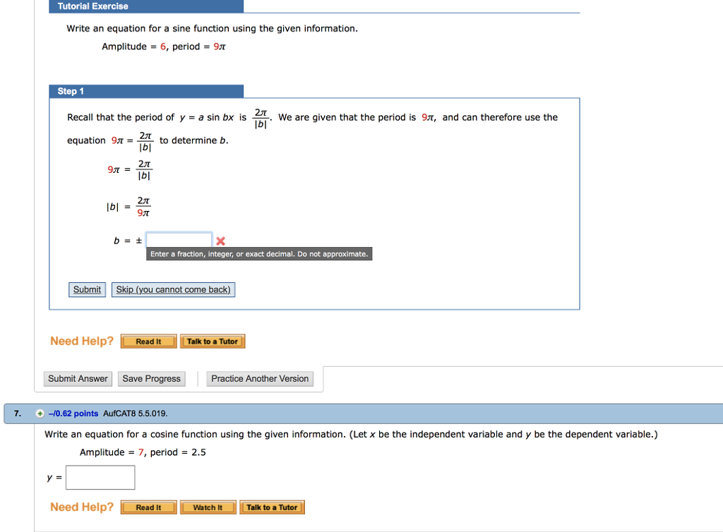 Solved Tutorial Exercise Write an equation for a sine | Chegg.com
