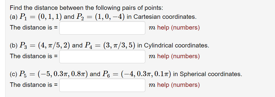Solved Find the distance between the following pairs of | Chegg.com